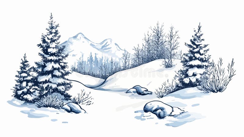 Detailed Winter Landscape Drawing by Hand: Professional Artwork with ...