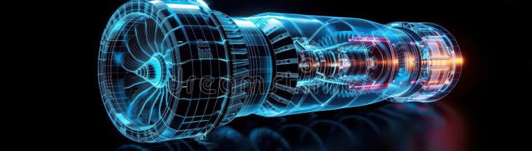 Detailed Wireframe Model of a Jet Engine, Showcasing Complex Structure ...