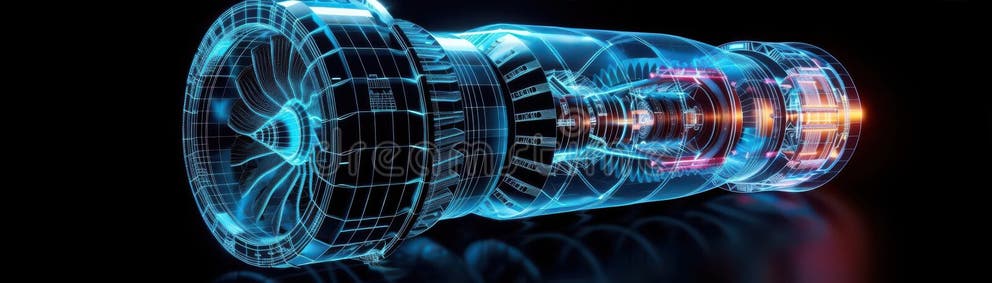 Detailed Wireframe Model of a Jet Engine, Showcasing Complex Structure ...