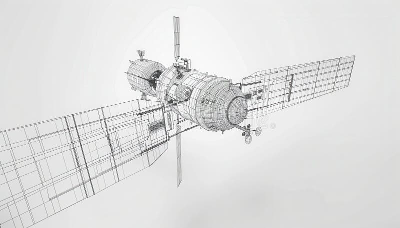 Detailed Wireframe Model of a Space Satellite with Solar Panels and ...