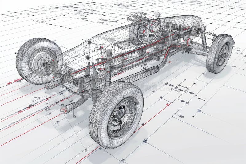 Detailed Wireframe Rendering of a Vintage Race Car Showcasing Intricate ...