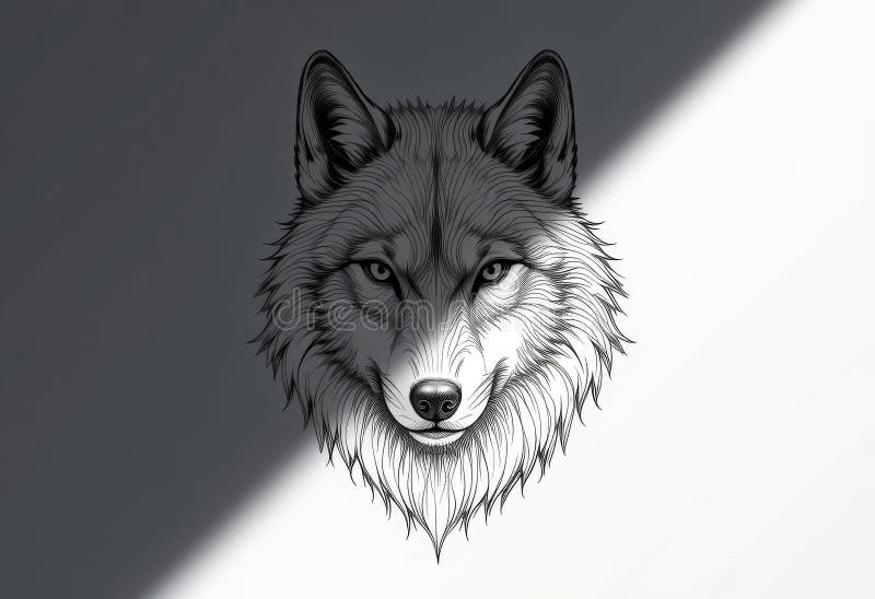 Detailed Wolf Portrait Line Art with Dynamic Lighting Effect Stock ...