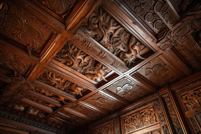Detailed Wooden Ceiling, with Intricate Carvings and Patterns Stock ...