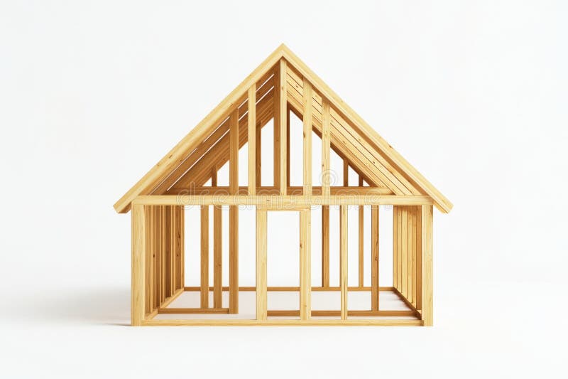 Detailed Wooden House Frame Construction Emphasizing Structural Design ...