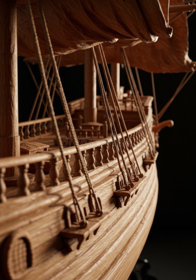 Detailed Wooden Model Ship Close-Up Stock Illustration - Illustration ...