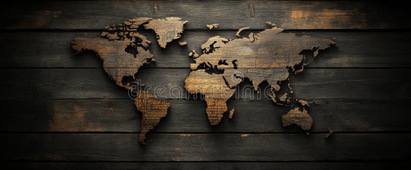 A Detailed Wooden World Map, Highlighting Continents and Countries, is ...