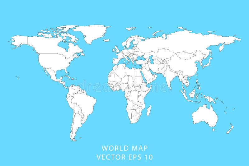 Detailed World Map with Borders of States. Isolated World Map. Vector ...