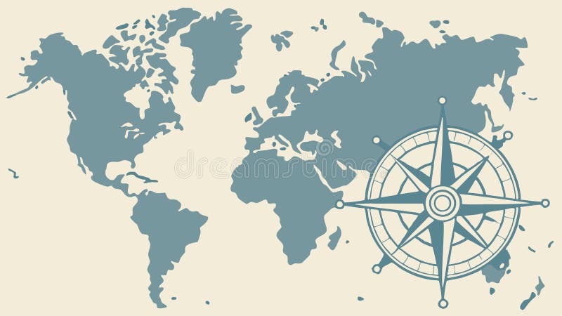 Detailed World Map with a Compass, Representing Global Exploration ...