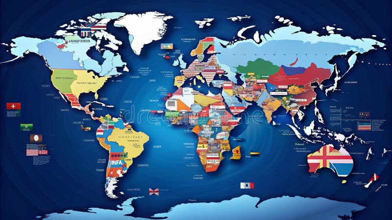 Comprehensive Global Map Displaying National Borders and Flags on a ...