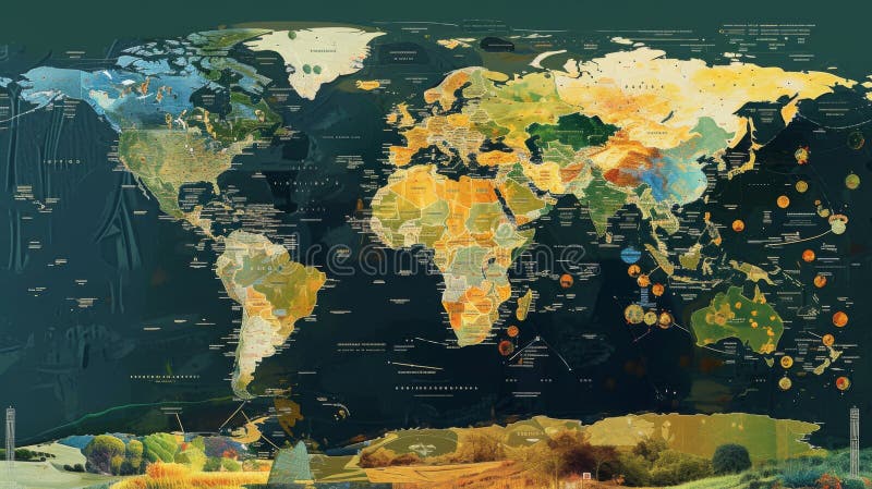 Detailed World Map with Infographic Elements Stock Photo - Image of ...