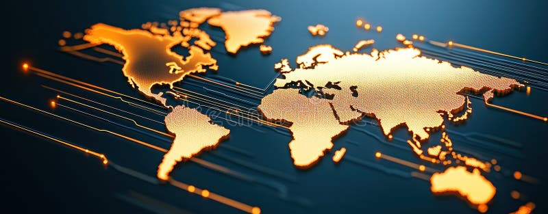 Detailed World Map with Glowing Outlines and Digital Lines Evokes Sense ...