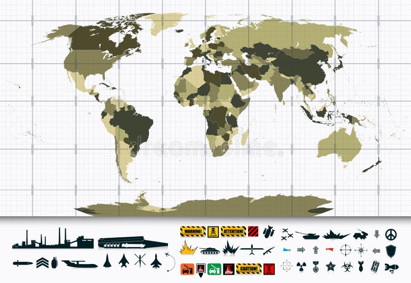 Detailed World Map and Military Power Icon Set Stock Vector ...