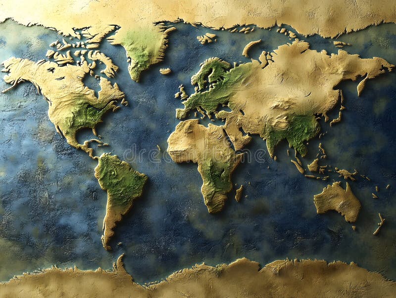 Detailed World Map with Relief Texture and Vibrant Colors Stock ...