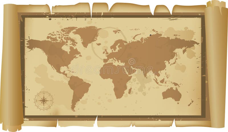 Detailed World Map on Scroll Stock Vector - Illustration of scroll ...