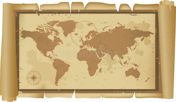 Detailed World Map on Scroll Stock Vector - Illustration of scroll ...