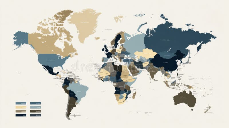 Detailed World Map Showcasing Geographical Regions with Distinct Color ...