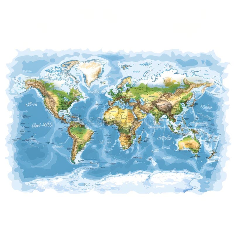 Detailed World Map Vector Illustration for Educational Materials and ...