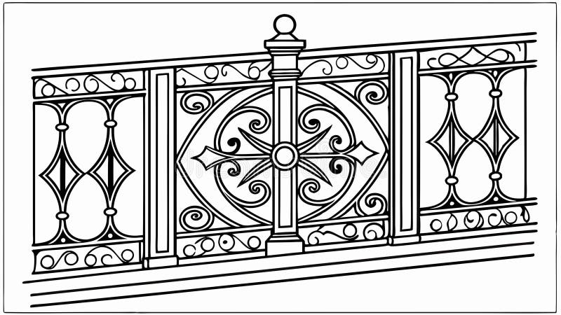Detailed Wrought Iron Railing, Ornate Architectural Accent, Vector ...