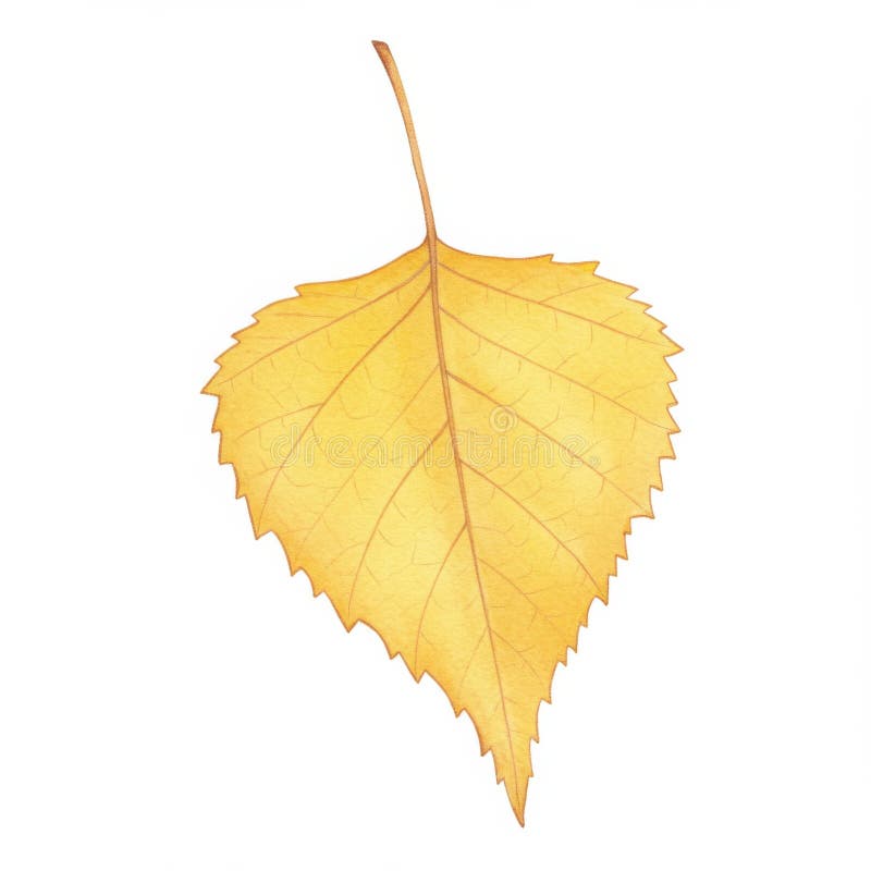 Detailed Yellow Birch Leaf Illustration on White Background Stock ...