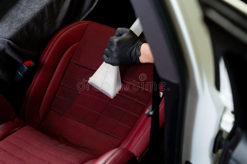 Detailing Auto Seat Using Vacuum Extractor. Removing Dirt from Car Seat ...