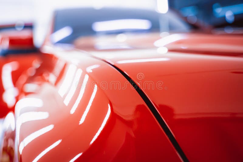 Detailing of Clean and Shining Polished Red Car Stock Photo - Image of ...