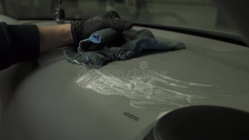 Detailing Process 4k Video. Worker Cleans Cars Using Microfiber Cloth ...