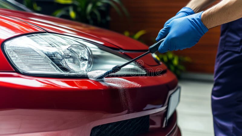 Detailing a Red Car Applying a Protective Coating To the Headlights for ...