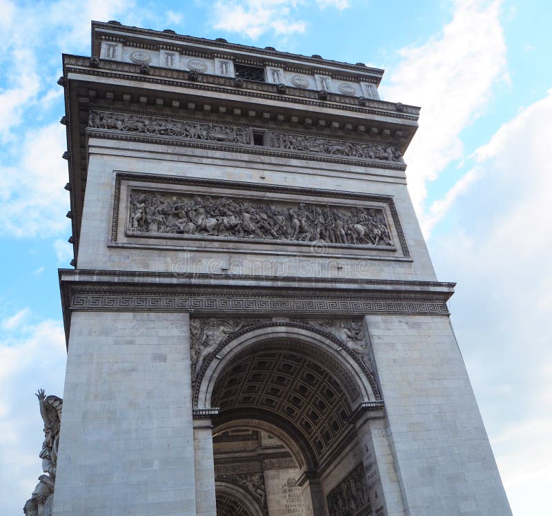 Details on the Arc De Triomphe Triumphal Arch in Paris. Side View Stock ...