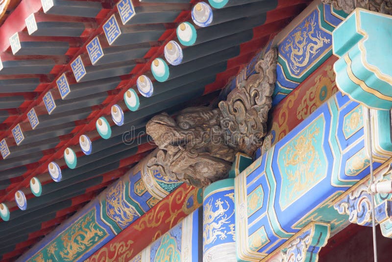 Details of Architecture of the Historic Red Pudu Temple in Beijing ...