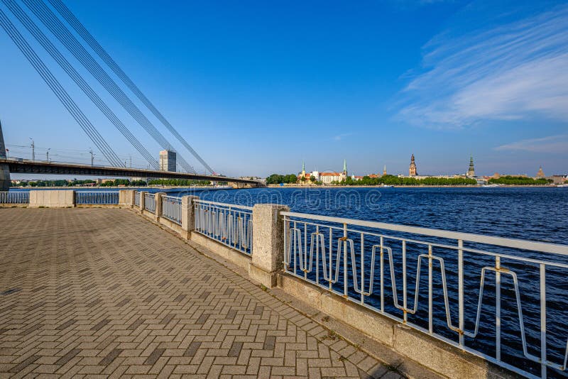 Details of Cable Bridge in Riga Latvia in Summer by the River of ...