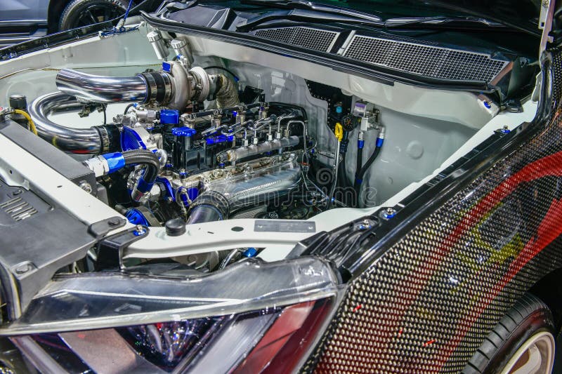 Close Up Details of Car Engine. Modification of the Turbo Engine Stock ...