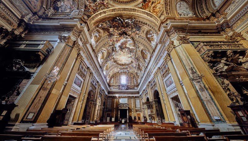 Details on the Ceiling and Altar Inside the Cathedral in Gesu, Rome ...