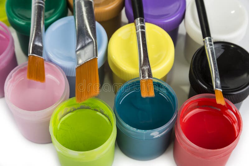 Details of Colorful School Paints and Brushes Stock Photo - Image of ...