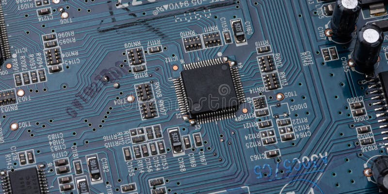 Details and Components of a Blue Printed Circuit Board Stock Image ...