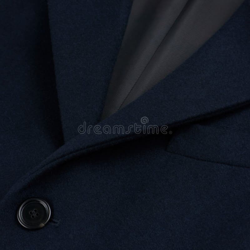 Details of a Dark Blue Wool Coat: Collar, Button and Chest Pocket Stock ...