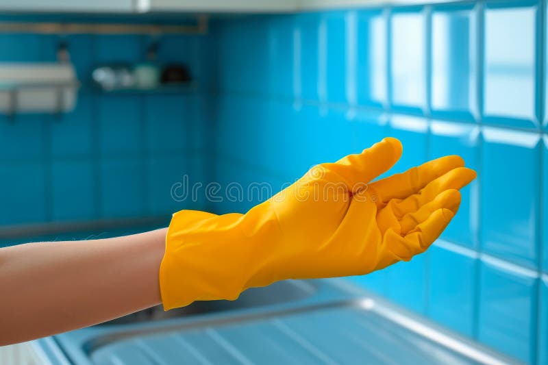 Details of Domesticity: Blue Kitchen, Yellow Gloves. Stock Illustration ...