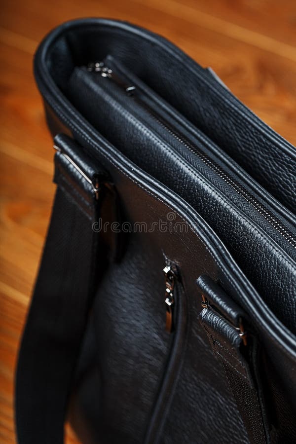 Details and Elements of the Bag are Handmade from Black Leather, Close ...