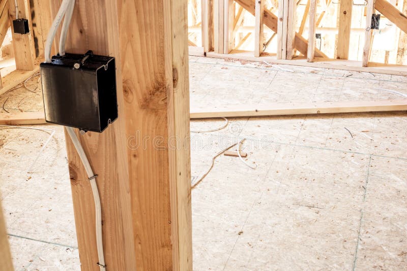 New Home Construction Wiring Box Stock Image - Image of wires, utility ...