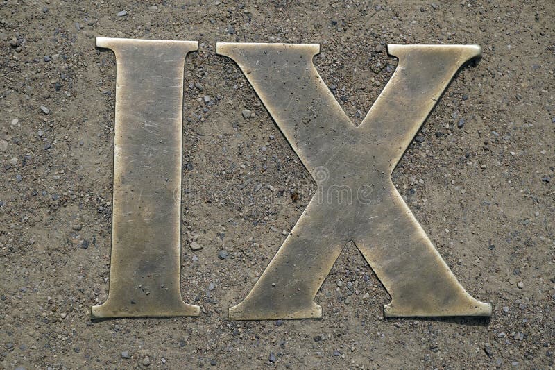 Details and Elements. Roman Numeral Nine. Cast from Brass Stock Image ...
