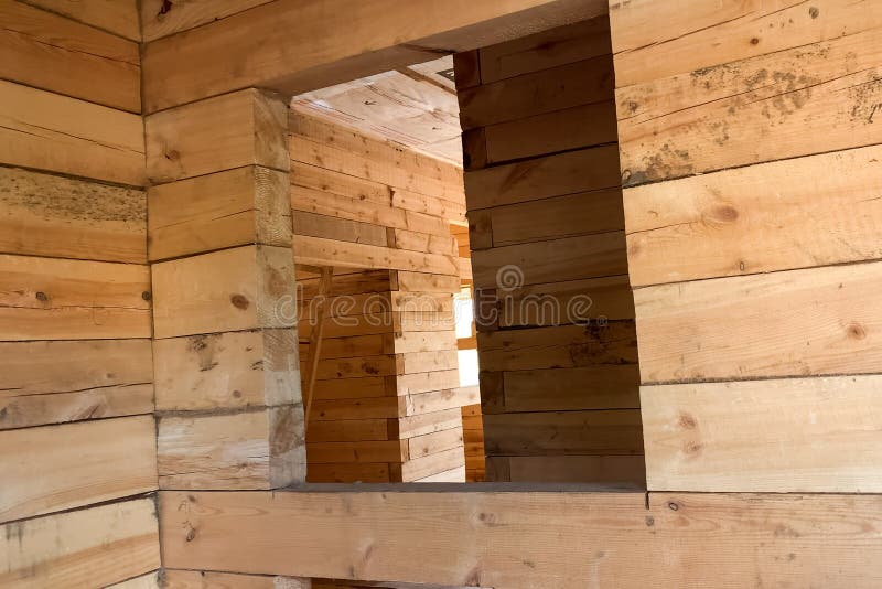Details and Elements of Wooden House Made of Timber. the Constru Stock ...