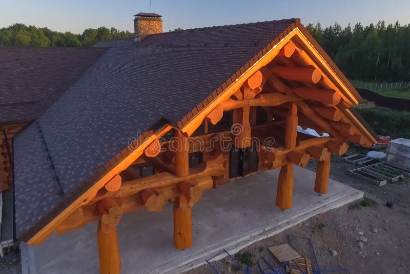 Details and Elements of Wooden House Made of Timber. the Constru Stock ...