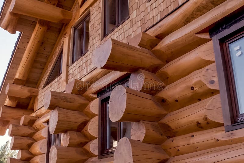 Details and Elements of Wooden House Made of Timber. the Constru Stock ...