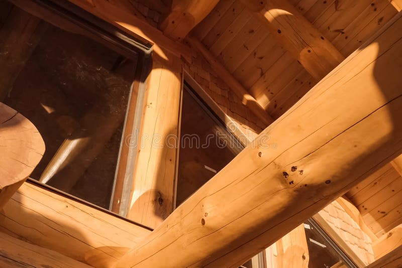 Details and Elements of Wooden House Made of Timber. the Constru Stock ...