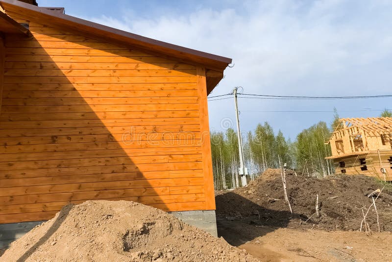 Details and Elements of Wooden House Made of Timber. the Constru Stock ...