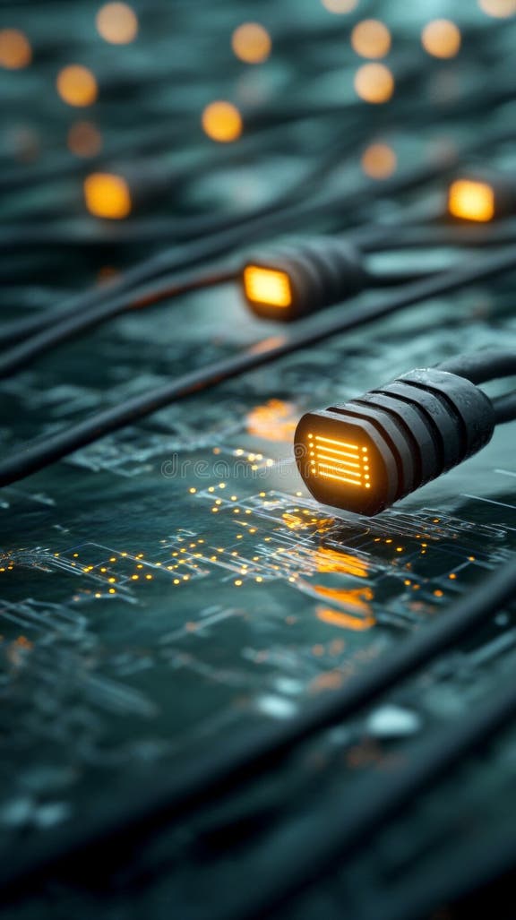 Details of Glowing Connectors on a Circuit Board Signify Advanced ...
