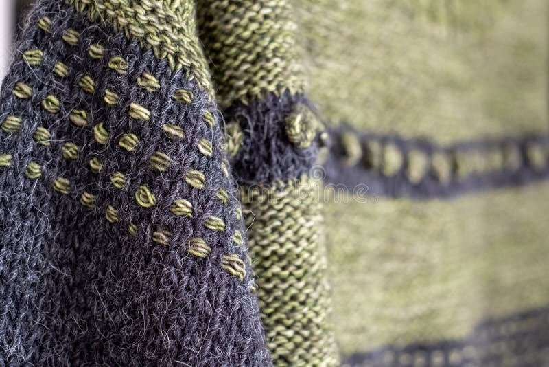 Details of Green and Dark Grey Woollen Hand Knitted Sweater with ...