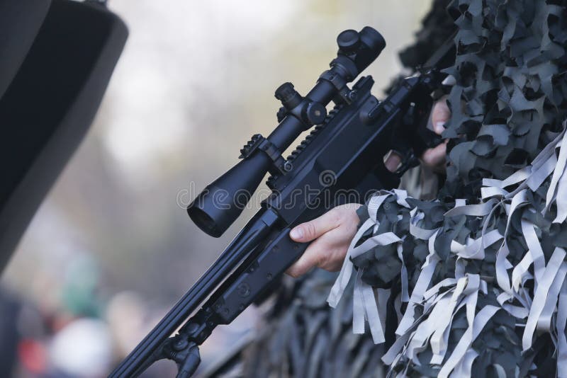Details with the Hands of an Army Sniper Editorial Photo - Image of ...
