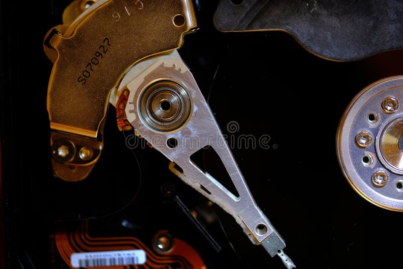 Details of Inside Computer Hard Drive Showing Read Write Arm Stock ...
