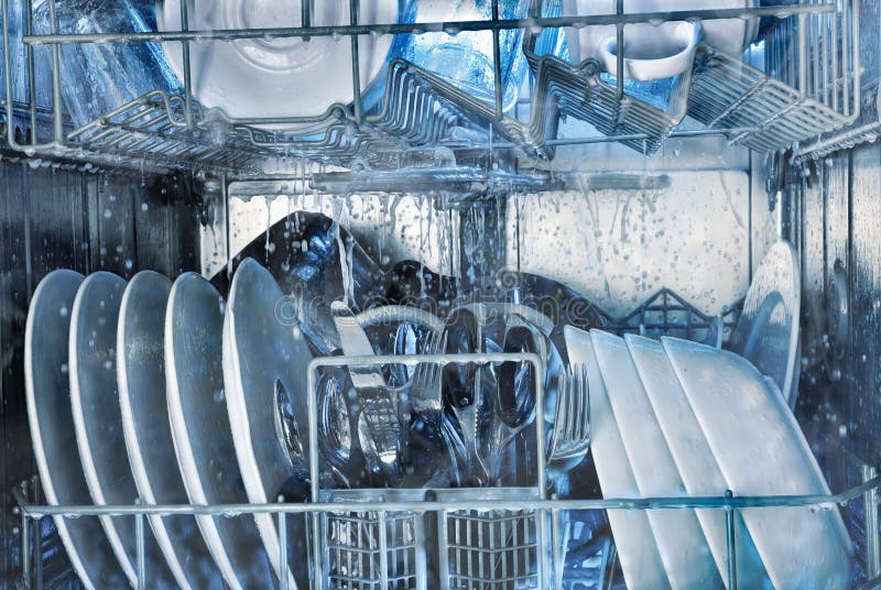 Details of the Inside of a Dishwasher in Operation Stock Photo - Image ...