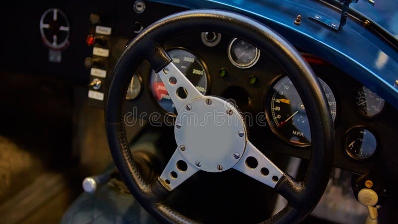 Details of Interior Classic Car. Classic Car Steering Wheel Stock Image ...